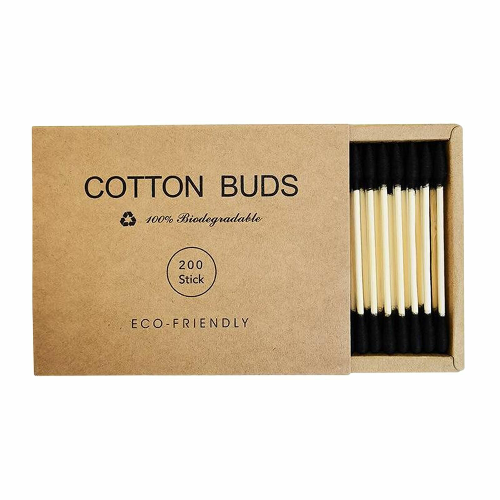 Ватные палочки двойные, 200 штук, натуральный бамбук, гипоаллергенные, для ушей и макияжа, черный