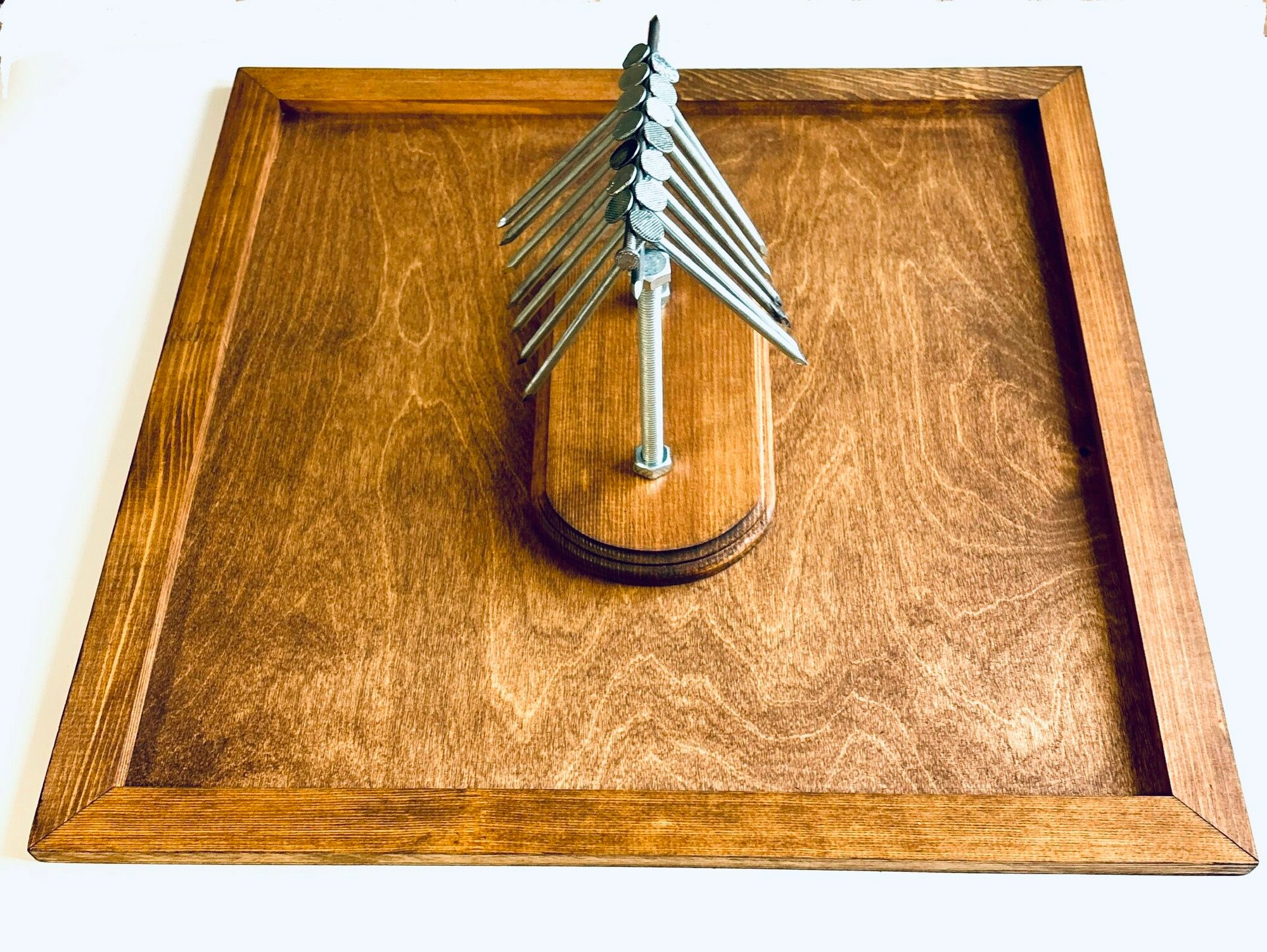 Игра "Гвозди" (размер поля 50х50 см, 14 гвоздей, 2 опоры) - крафтовая игра ручной работы из натурального дерева