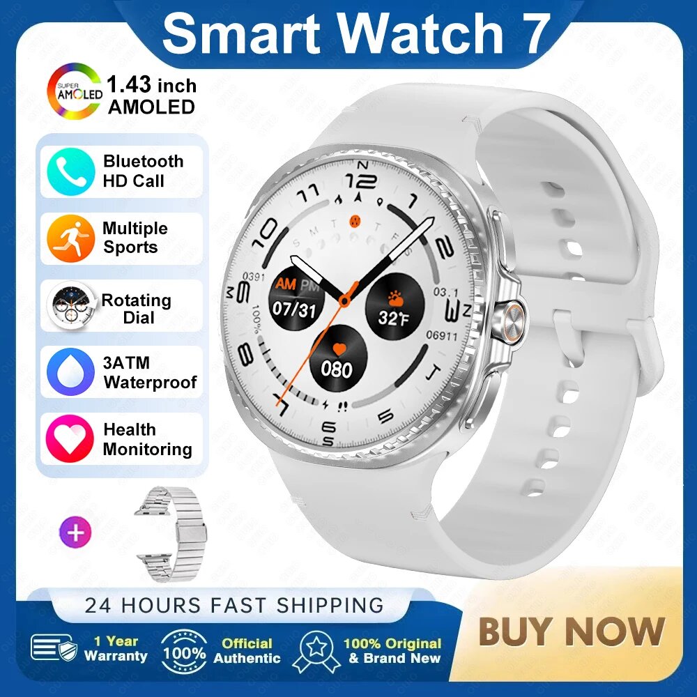 New Rotating Dial Smart Watch Men Women 1.43inch AMOLED NFC 3ATM Waterproof Heart Rate Music AI Voice Bluetooth Call Smart Watch