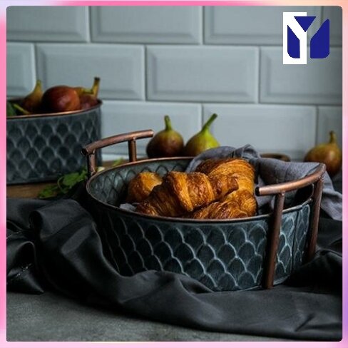 Уникальный антикварный круглый металлический поднос, украшение для хранения на кухне в стиле ретро