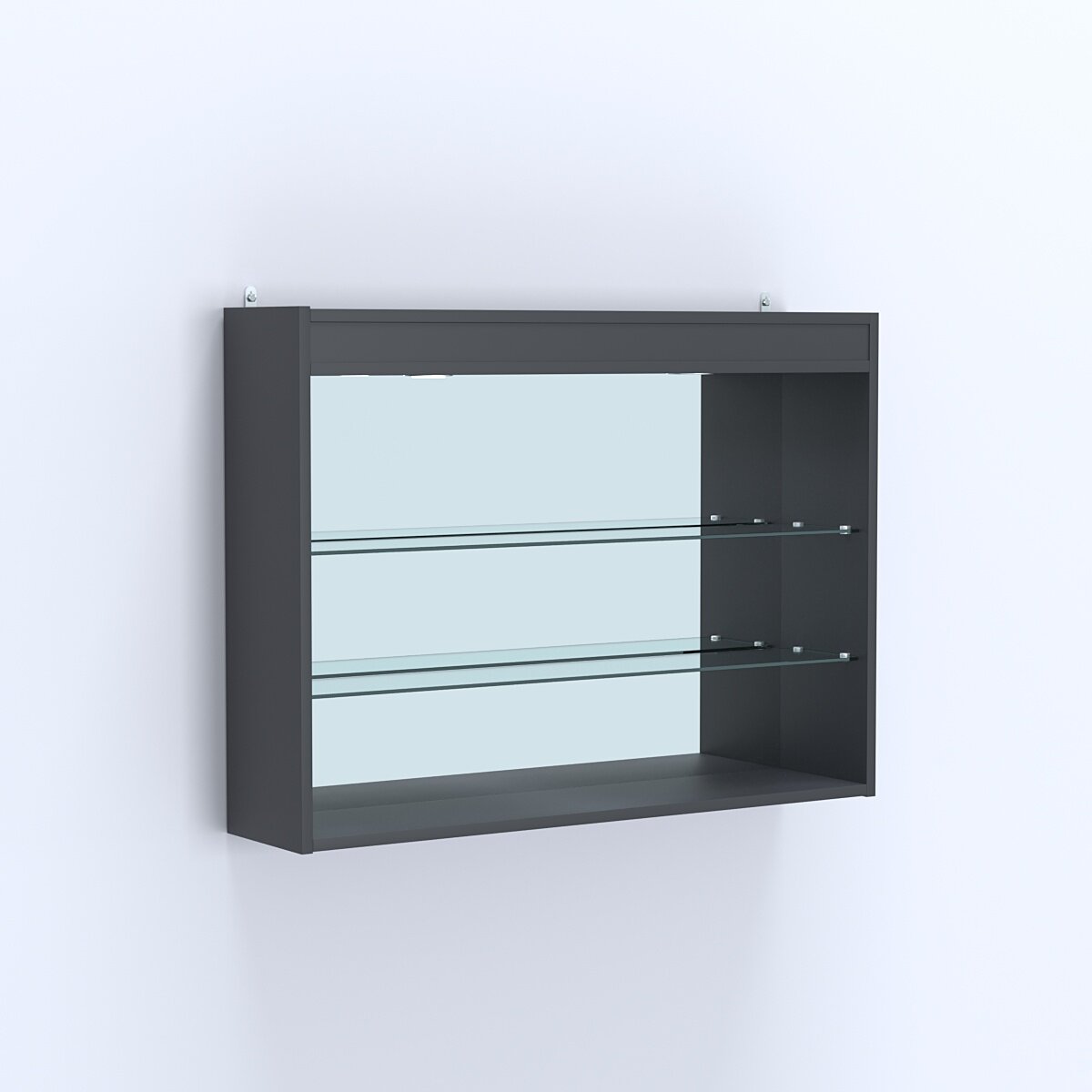 Витрина настенная №203-4Г зеркальная без дверей со стеклянными полками и верхней подсветкой, Антрацит
