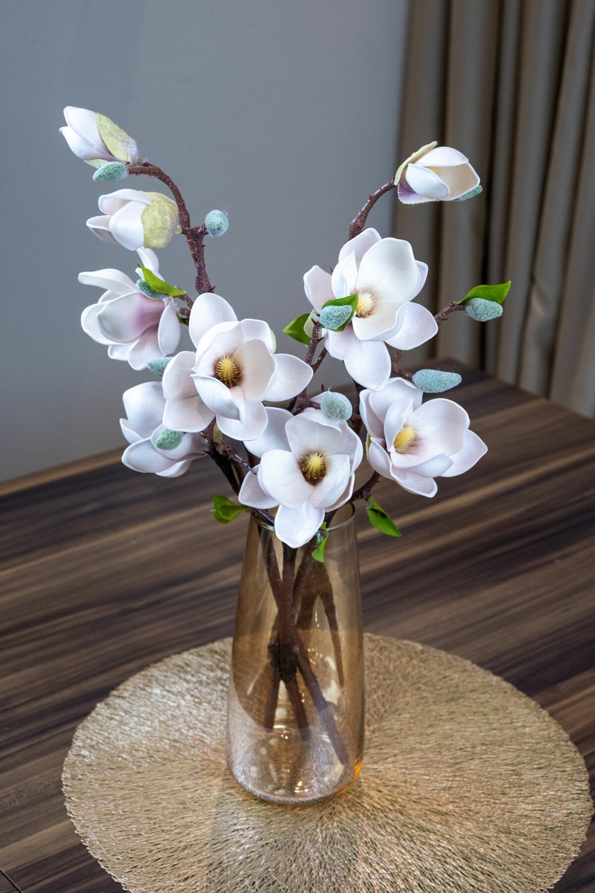 Искусственные цветы для декора флористические премиум Магнолия 3 ветки