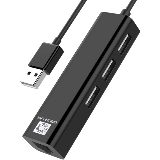 Кабель-адаптер 5BITES USB2.0 / 3*USB2.0 / RJ45 100MB / BLACK (UA2-45-06BK)