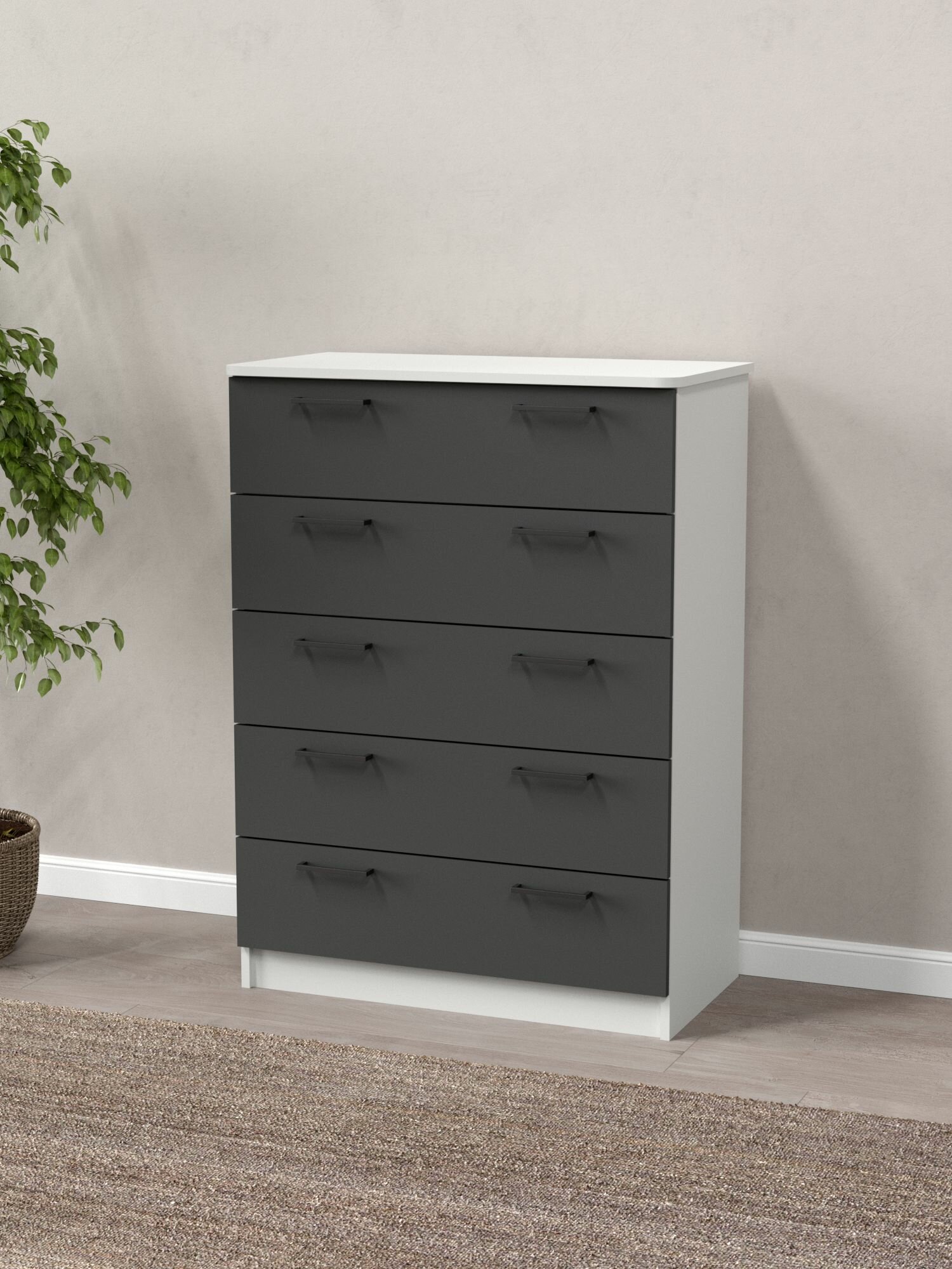 InHouse Комод Весна 5 Белый/Антрацит 85х54х91, фасады ЛДСП