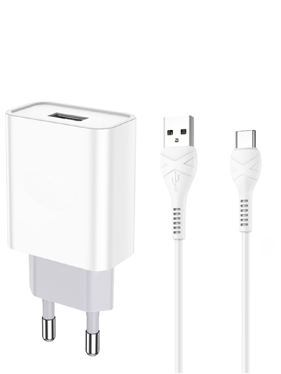 Блок питания (сетевой адаптер) HOCO C81A Asombroso single 1xUSB с кабелем Type-C, 2.1A, 10W