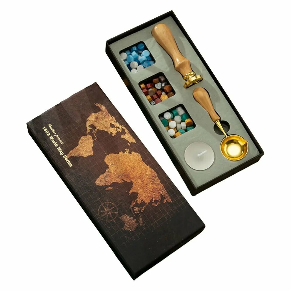 Антикварный набор восковых печатей с латунным штампом