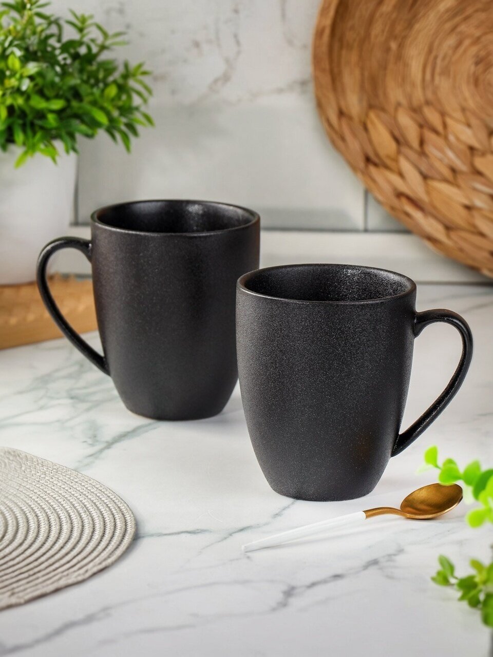 Набор кружек Daniks Крафт 2 шт 350 мл черная керамика, подходит для СВЧ и посудомойки Y4-8359