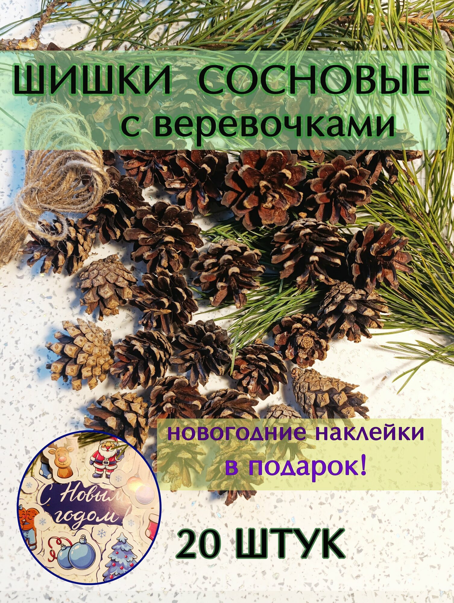 Шишки сосновые с веревочками 20 штук