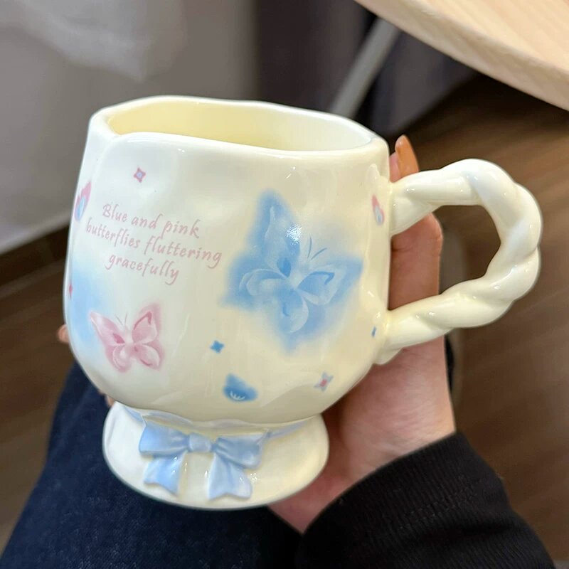 Элегантная керамическая кружка с бабочкой в стиле Инс для девушек - Синяя одиночная чашка, идеальный подарок на день