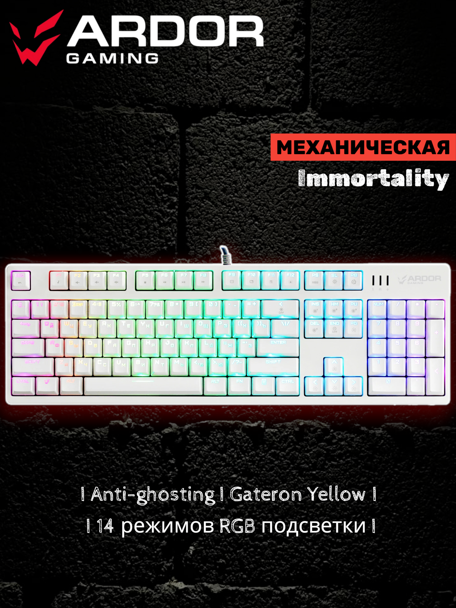 Клавиатура ARDOR GAMING Immortality механическая проводная / Gateron Yellow / AG-FL-IM104GY-W (белый)