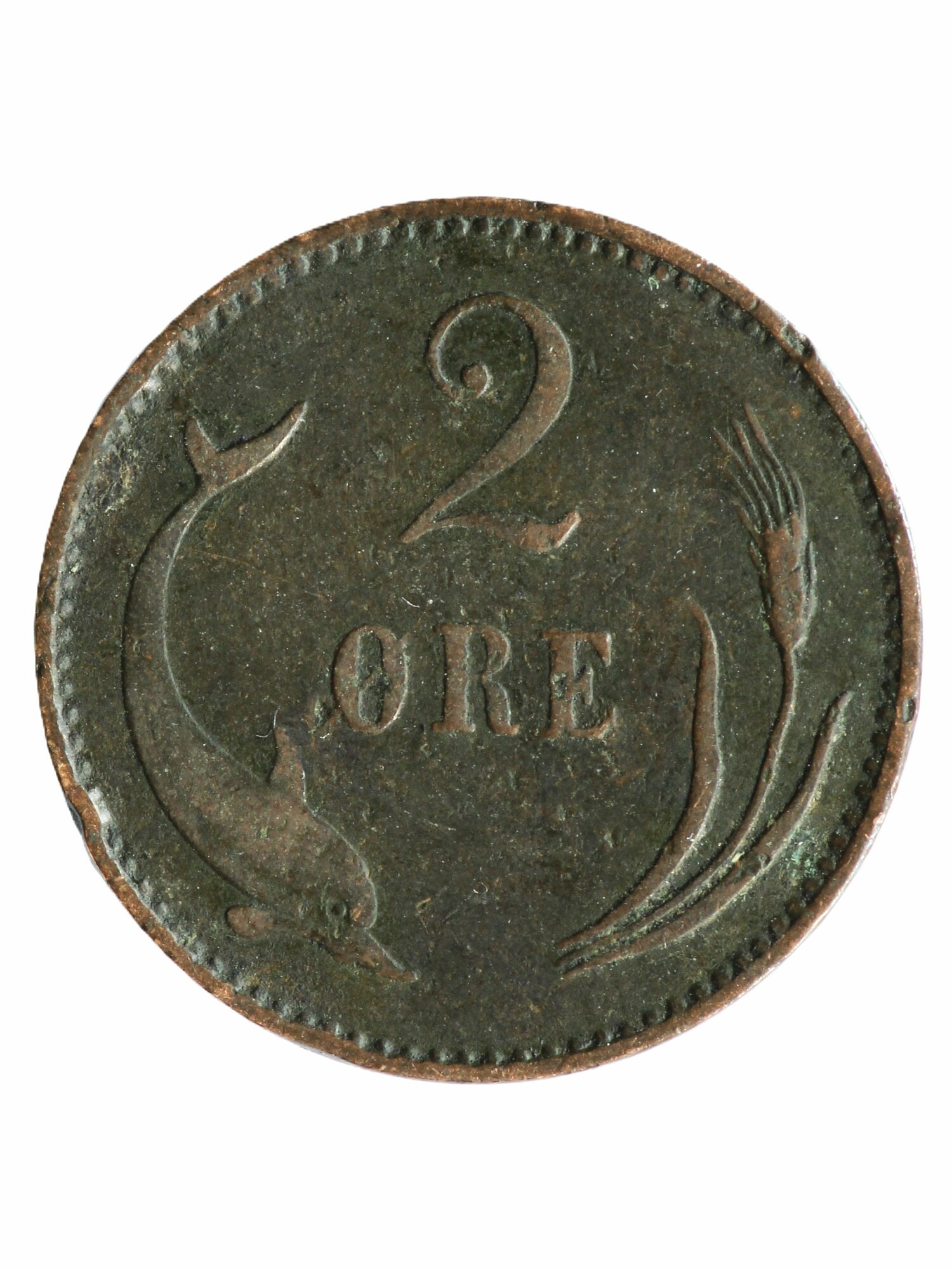 Подлинная монета Дания 2 эре 1883 год Король Кристиан IX