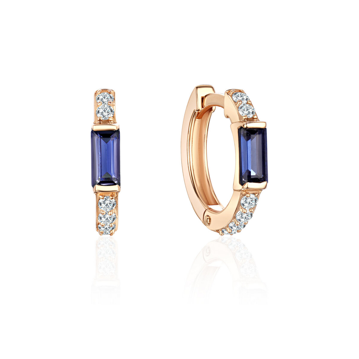 Серьги, красное золото, 585 проба, фианит, сапфир