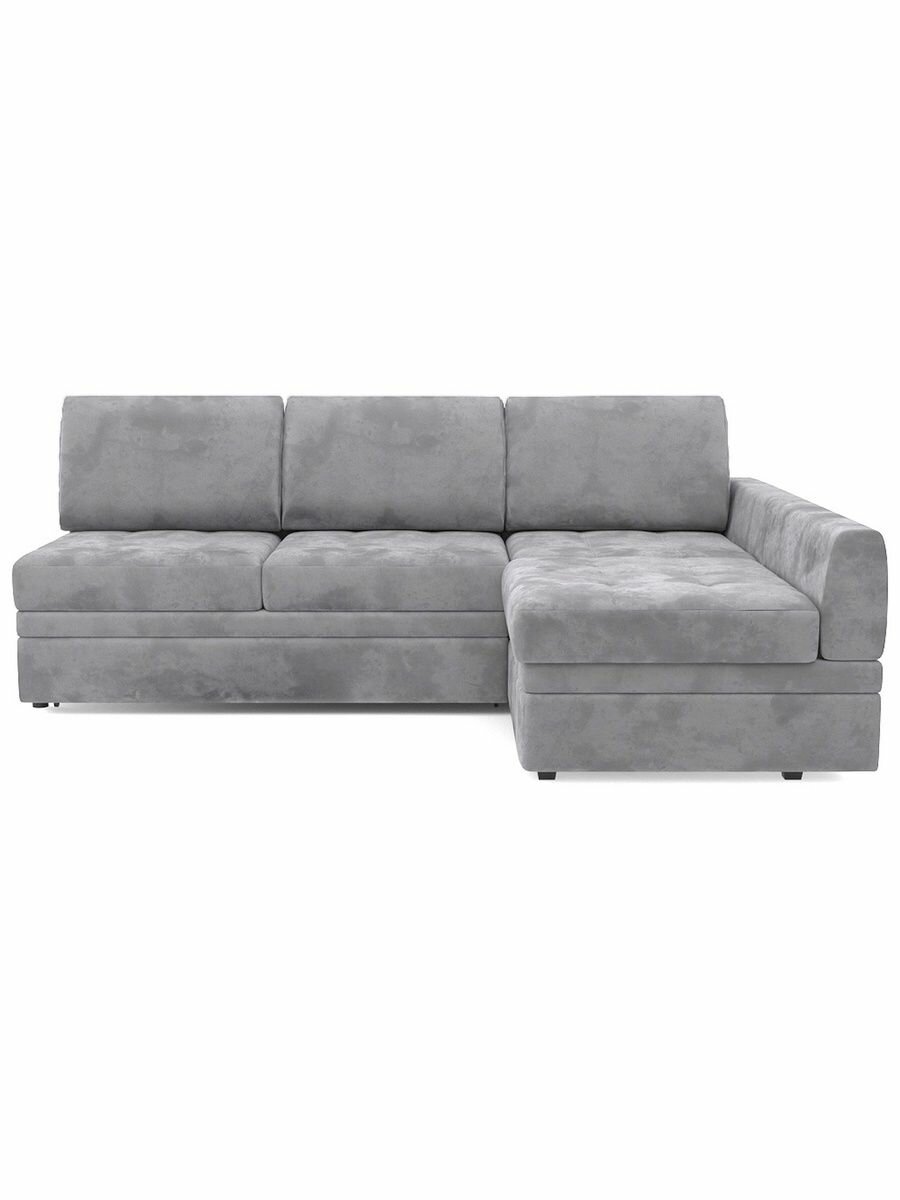 Угловой диван-кровать PUSHE раскладной Бруно, правый угол, велюр, серый Nebby 316