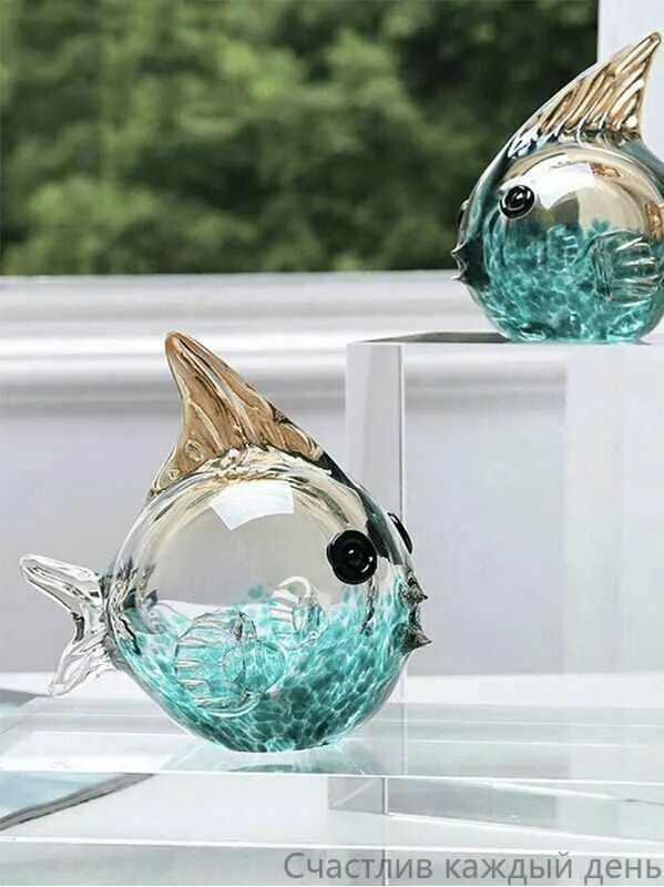 Морская рыба Шар. Стеклянная фигурка в стиле Мурано. 18х12х18см