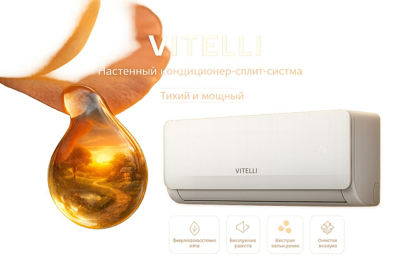 Сплит-система VITELLI VSL-12H, мощность 12000 BTU, Wi-Fi (опция), А класс, кондиционер для дома на 37 м², белый
