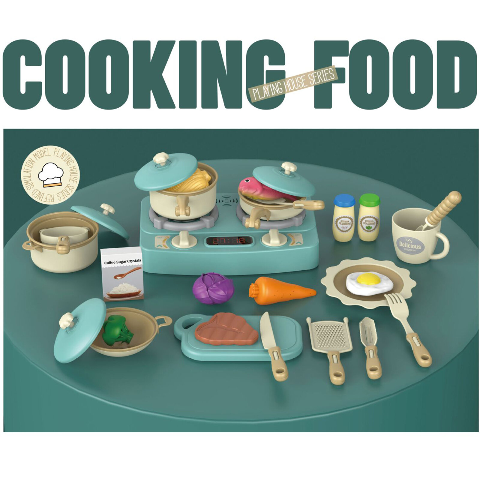 29 детских игрушечных посуды для кухни, включая сковородки, кастрюли, игрушечную резаную еду и кухонные принадлежности, фейковые еду для детских кухонь, подарки для мальчиков и девочек, мультицветная, пластиковая, размер упаковки 23.6X23X16.2 см, вес
