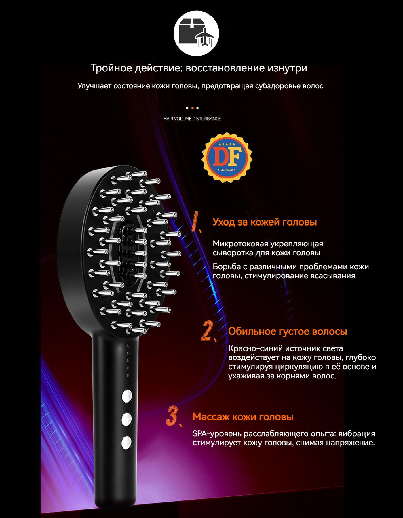 Лазерная массажная инфракрасная расческа от выпадения волос HoneуCare Black, массажер для кожи головы, микротоковая