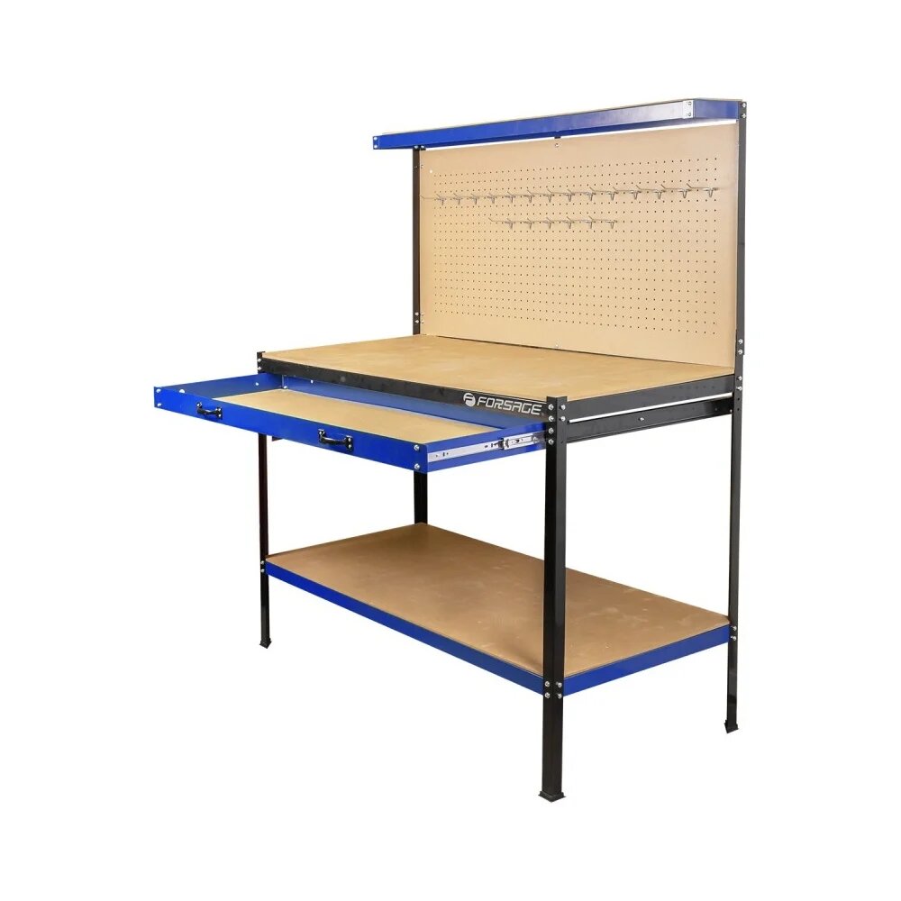 Слесарный верстак Forsage (1550х1200х600 мм, 600х1200 - столешница, нагрузка: 120 кг - столешница, 80 кг - полка, 20 кг - выдвиж. полка) F-01Y0320(54220)