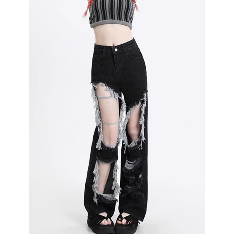 Тренд RONG CH Мужские Джинсы Американские Улица Стиральные Потертые Весна Свободные Стрейт Деним, Размер_XL