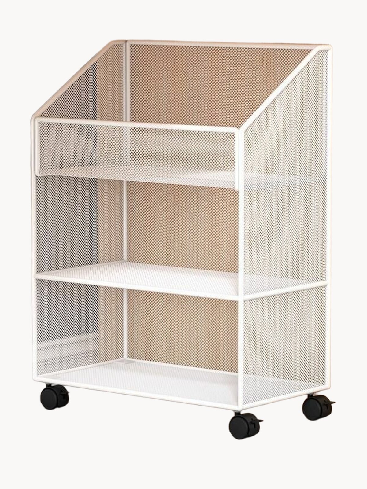 Этажерка-органайзер, для книг, металл, 3 уровня, на колесах, белаяa