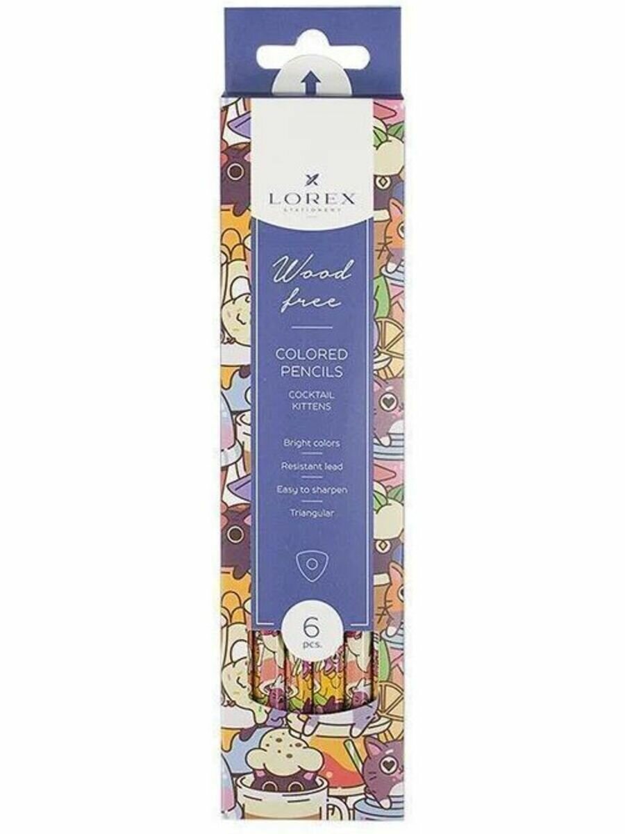 Набор цветных карандашей LOREX WOOD FREE COCKTAIL KITTENS 6 цветов, трехгранные LXCPWF6-CK