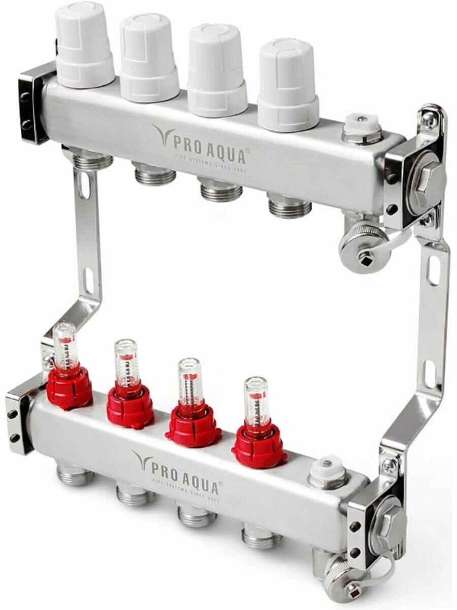 Коллекторный блок с расходомерами PRO AQUA 3 выхода 230 мм, 1 x 3/4 V500MB.03b