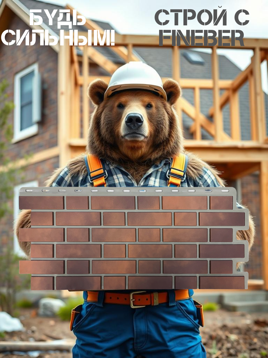 Фасадная панель Fineber "Кирпич клинкерный 3D", цвет керамический-чёрный, полипропилен, 1126x474x12 шт