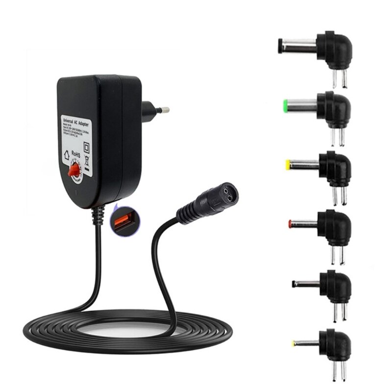 36 Вт Зарядный Адаптер 3-12 В С Регулируемым Зарядным Устройством от AC100-240V до DC5521 со Сменным Наконечником
