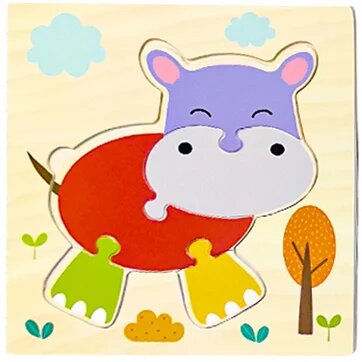 Деревянный 3D пазл YunDuo BaBy для детей 3-6 лет Hippo B