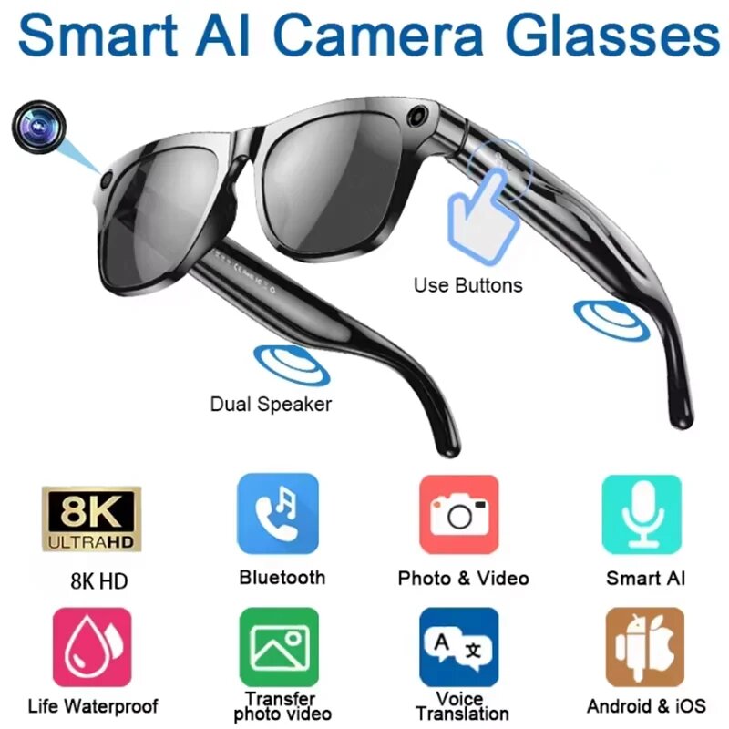 Черные Smart AI Camera Glasses 8K
