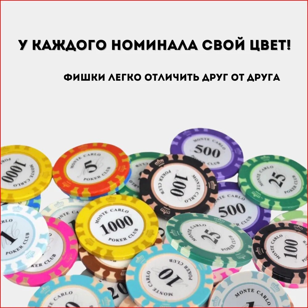 Фишки для покера Monte Carlo 50 Poker Club набор из 25 фишек, вес 14 грамм, пластик — фото 1