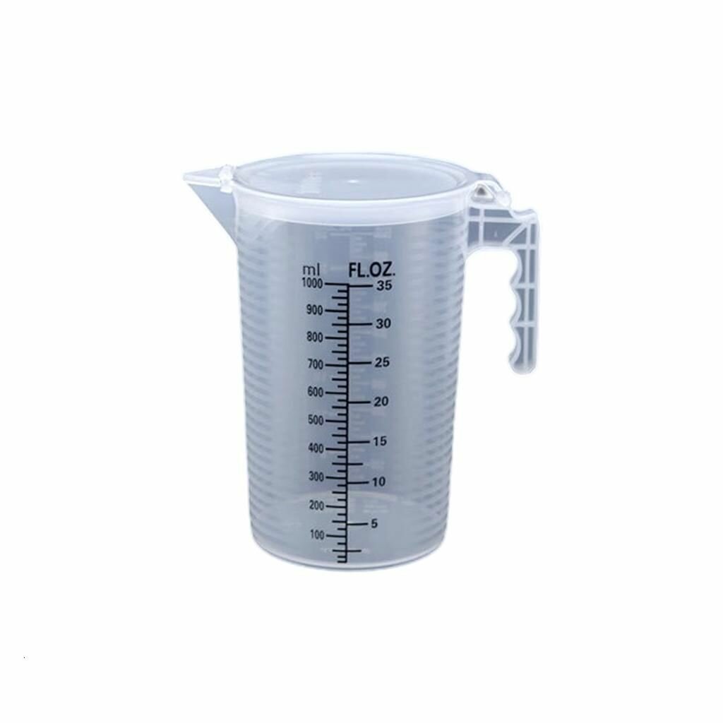 Черная мерная чашка с гравировкой и прозрачной шкалой, с пылезащитной крышкой, Прозрачный - 1000ml