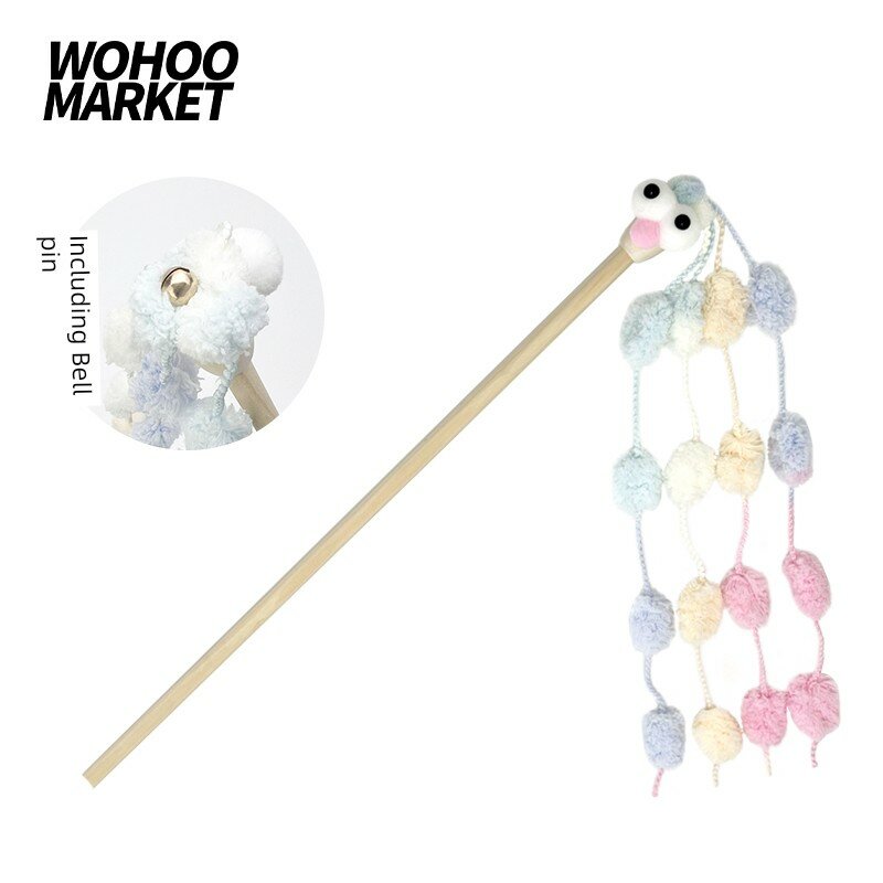 Котячий игрушечный веер Cotton Candy с шерстяной палочкой и звонком, тихая игра для кошек
