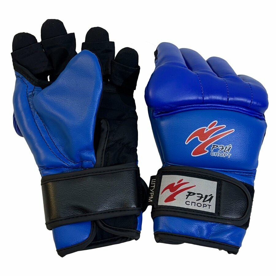 Перчатки-Краги для АРБ (кожа+кожа/зам) - синие, M