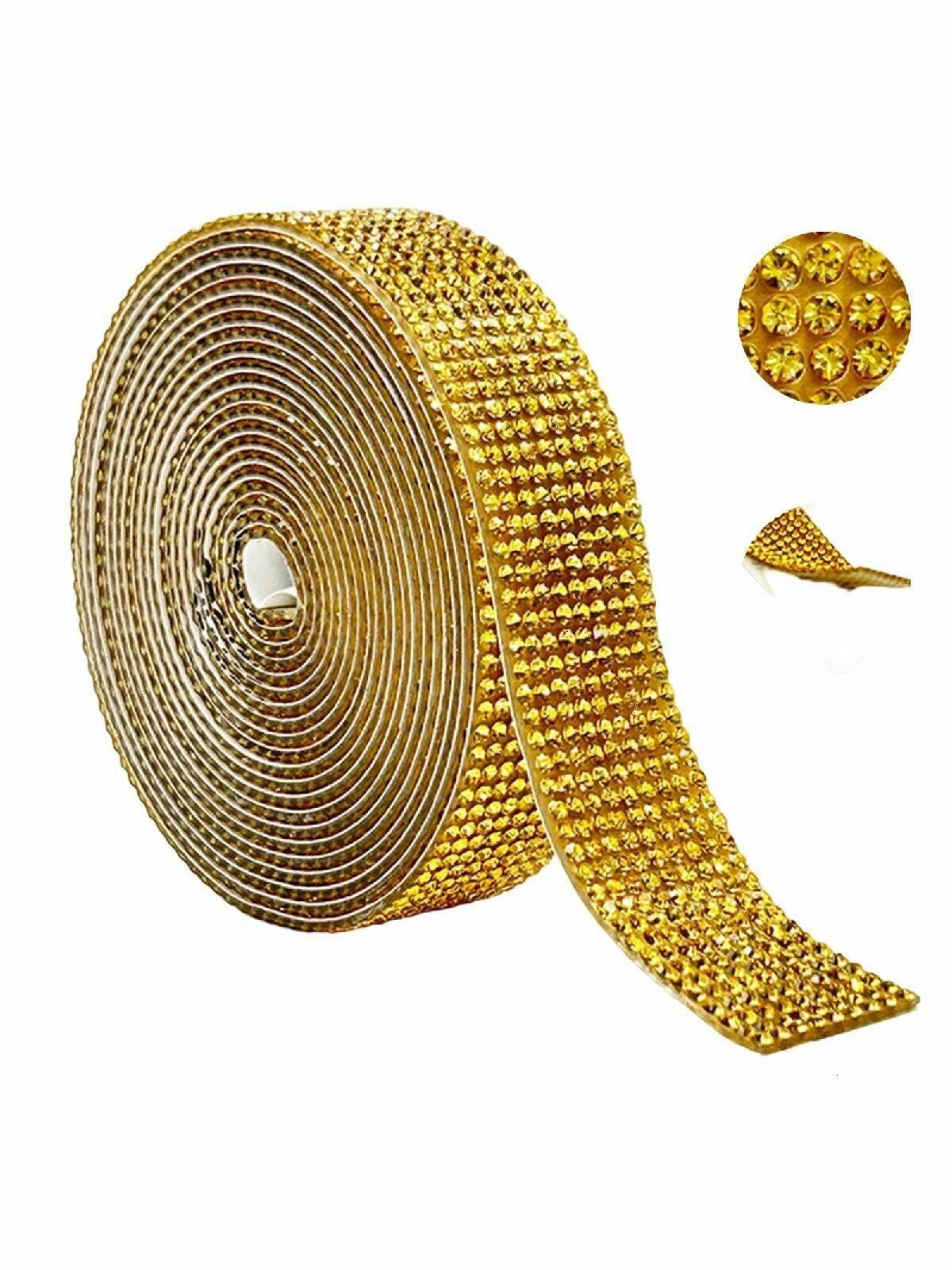 Блестящая лента со стразами, Распыленный золотистый 6-рядный