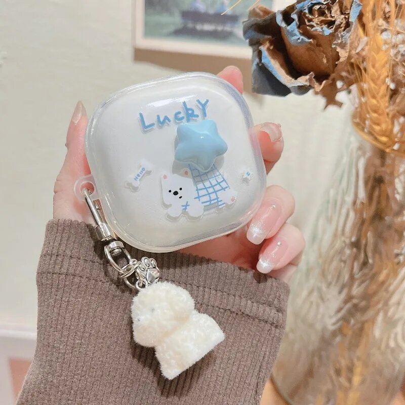 Чехол для наушников Samsung Galaxy Buds Core Buds3 FE Live 2 Pro с рисунком черного кота, белого щенка, 3D звезды, защитный чехол из ТПУ, принципиально