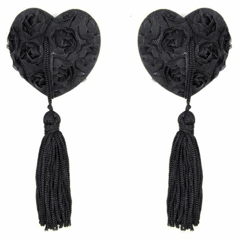 Блестящие накладки на грудь с кисточками, Цветок черный