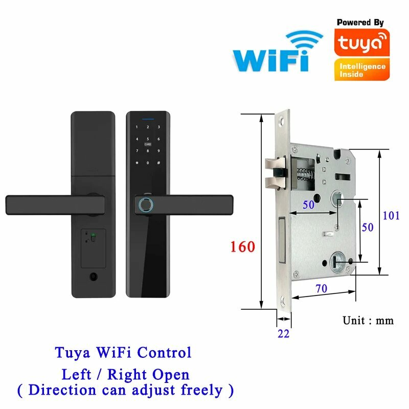 Умный замок UandaLS черный с Wi-Fi, отпечатком, 160x22