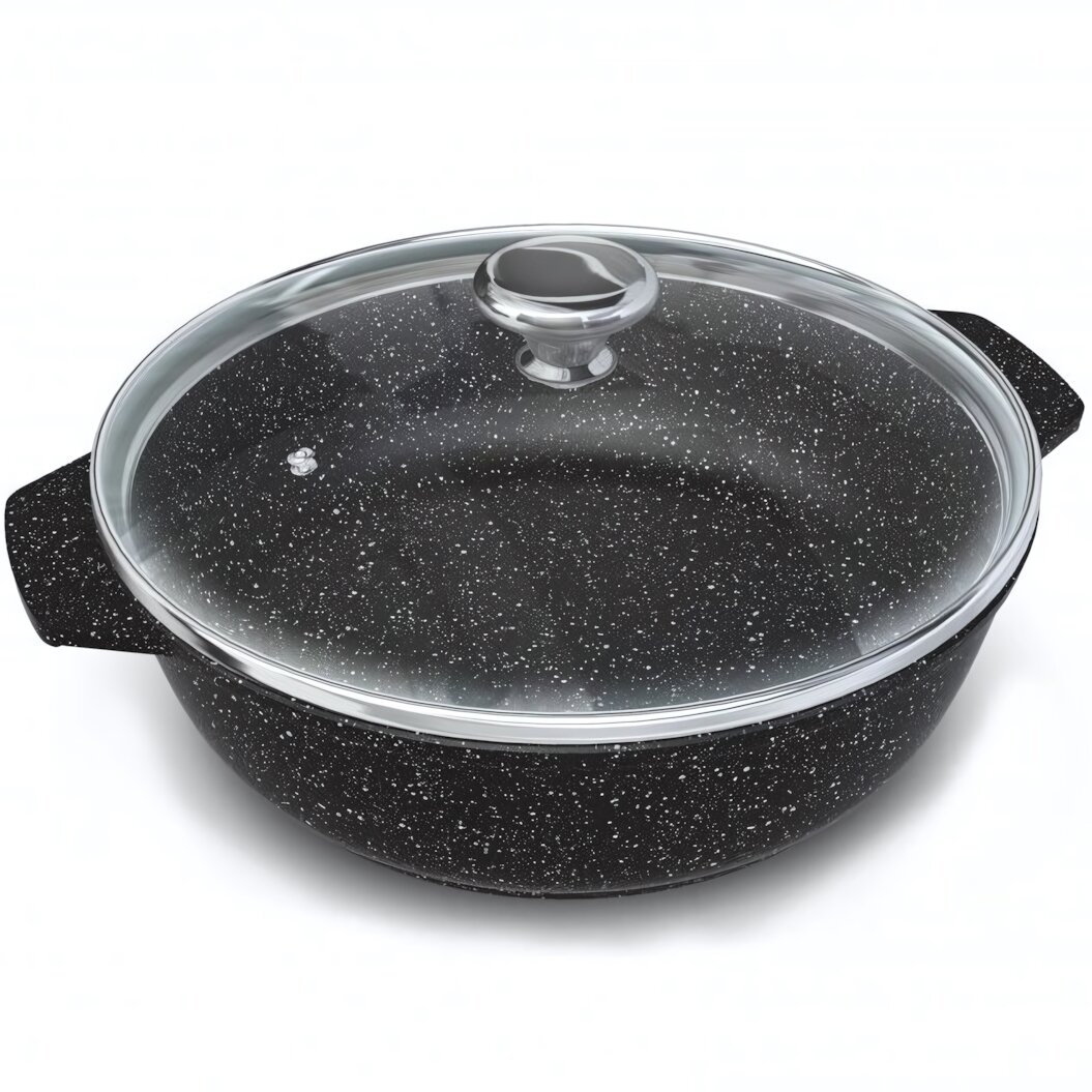 Жаровня литая алюминиевая «Neva Granite» 4 л со стеклянной крышкой, черная с крапом, 23.1 см