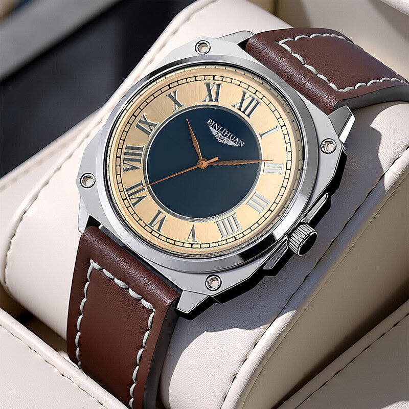 Style Мужские часы Модные минималистичные Кварцевые кожаный ремешок