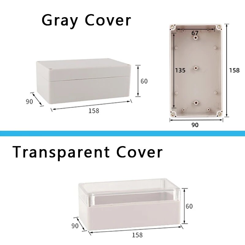 Пластиковый водонепроницаемый корпус для электроники серый/прозрачный Grey cover, F2 158x90x60mm