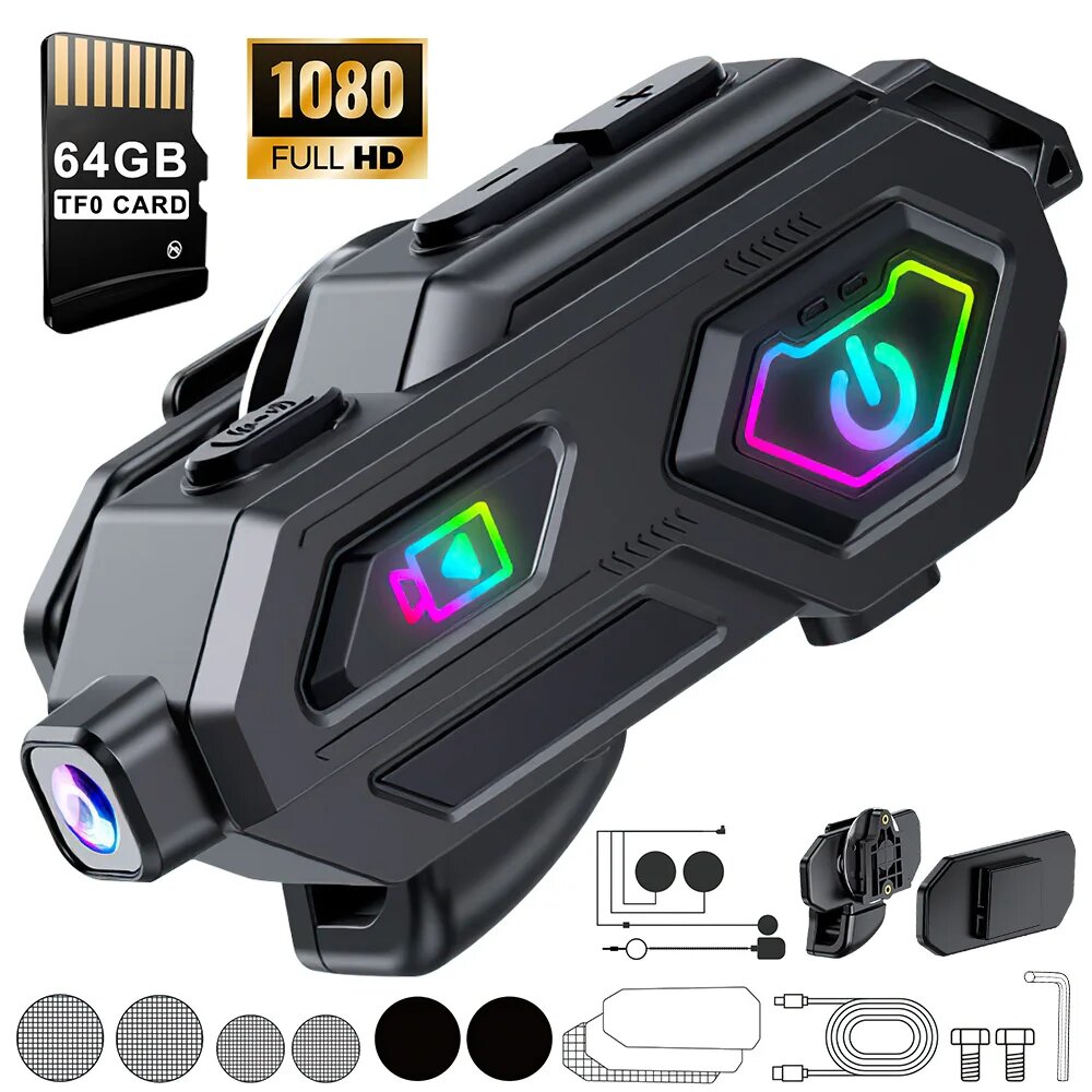 Bluetooth мотоциклетный домофон, гарнитура для шлема, 1080P HD камера, рекордер, Wi-Fi приложение, видеорегистратор для мотоцикла, авто видеорегистратор