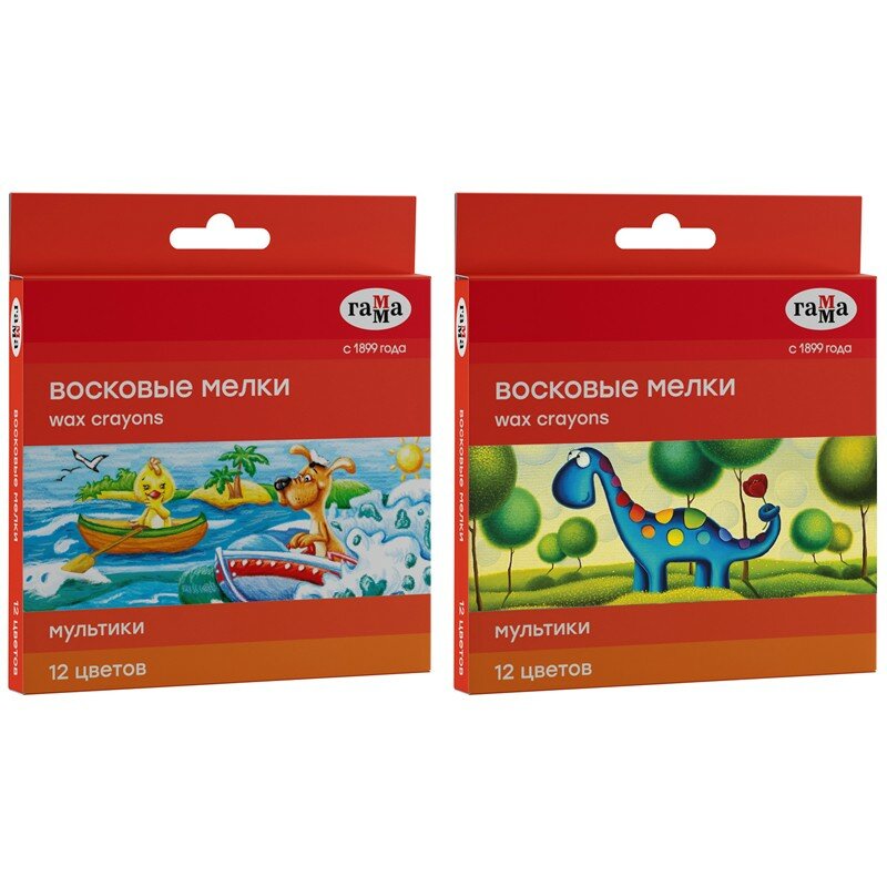 Мелки восковые Гамма "Мультики", 12цв, круглые, картон. , 3 уп, микс