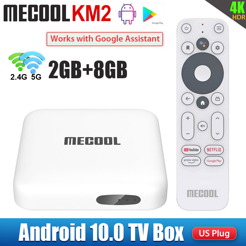 MECOOL KM2 Amlogic S905X2 ТВ-приставка Android 10.0 4K 2+8GB 2.4G/5G WiFi BT4.2 HDR10+ H.265 с поддержкой Youtube Netflix Google HDMI2.1 USB3.0 Ethernet TF Card