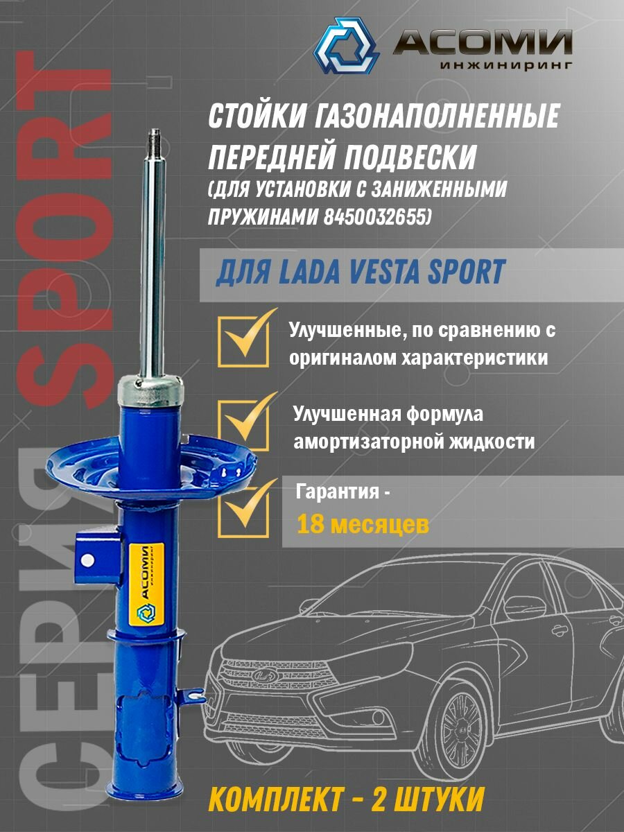 Стойки газонаполненные передние, серия спорт для установки с заниженными пружинами ВАЗ/ лада Веста Спорт/ Vesta Sport