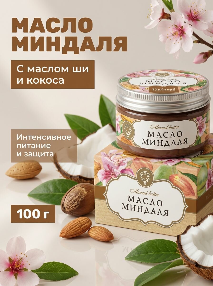 Масло миндаля натуральное для кожи и волос питает увлажняет придает упругость 100 г