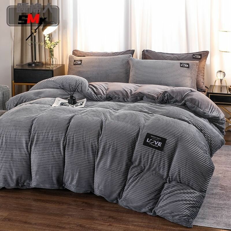 Комплект постельного белья, Фланель, Двуспальный, Одеяло 200 * 230，наволочки 48x74