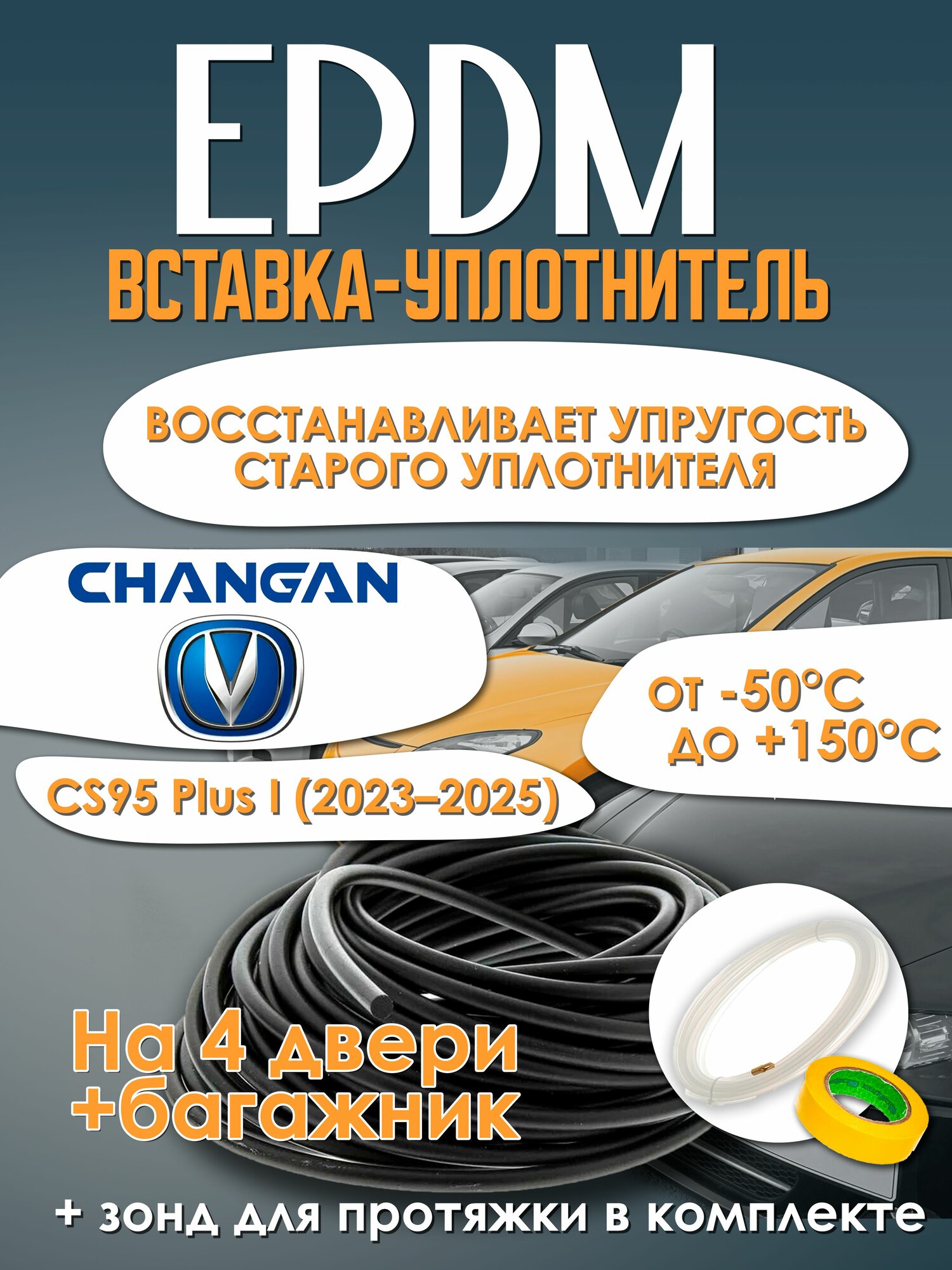 EPDM вставка-уплотнитель для дверей автомобиля Changan CS95 Plus I (2023-2025) / Чанган ЦС95 Плюс 1 поколение