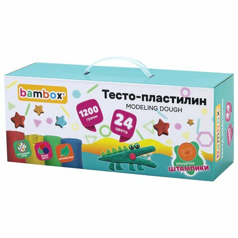 Тесто пластилин для лепки супер пластичное, 24 цвета, 1200г, крышки-штампики, BAMBOX (бамбокс), 107249