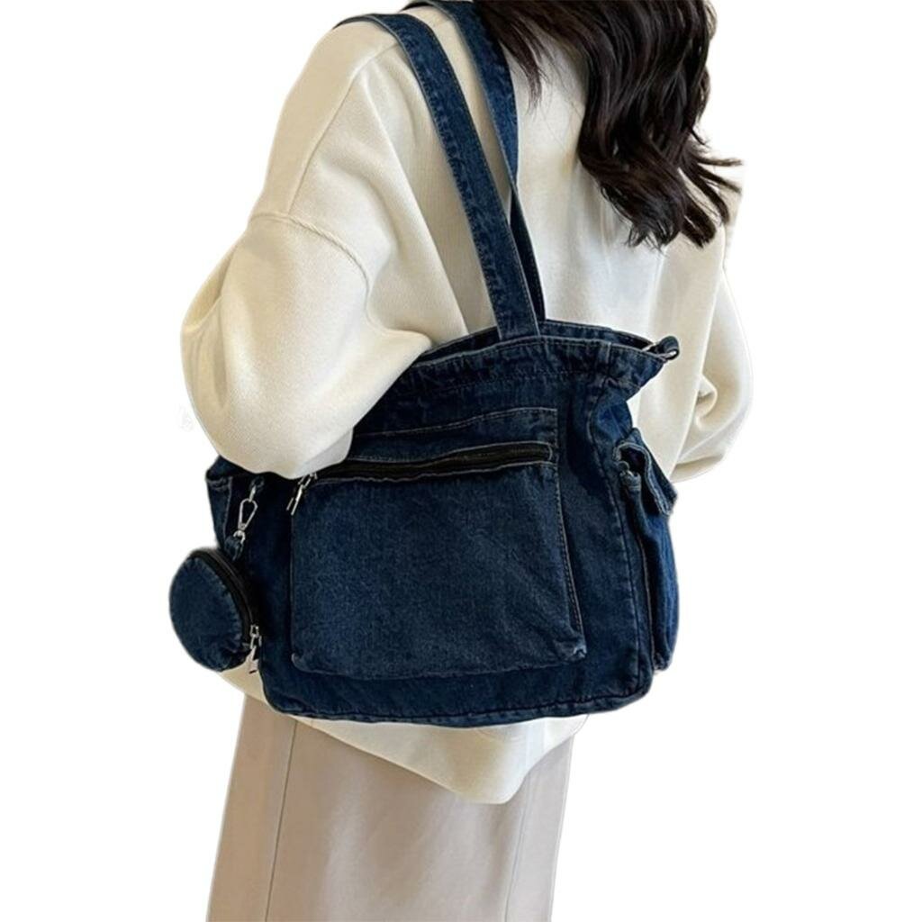 Женская сумка-шоппер из джинсовой ткани, темно-синий